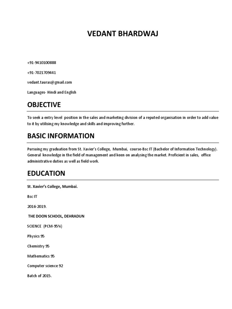 Vedant Bhardwaj: Objective | PDF