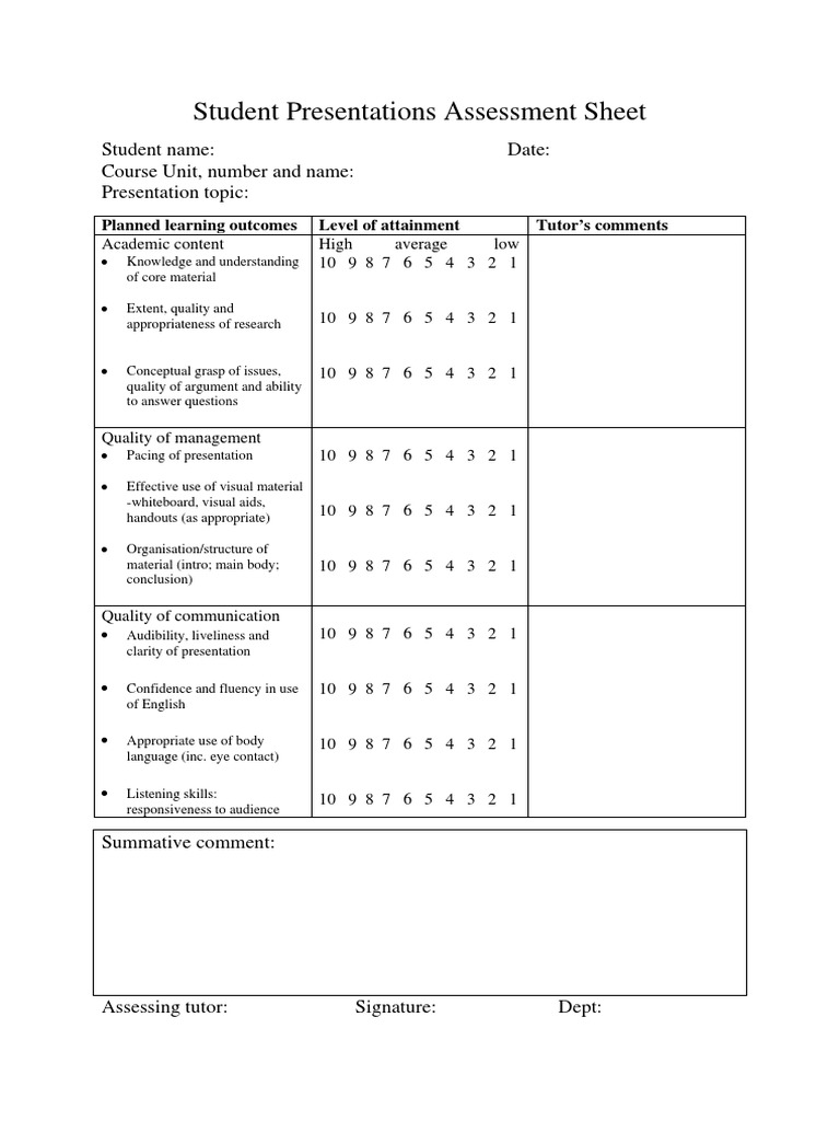 Student Presentation Assessment Template | PDF