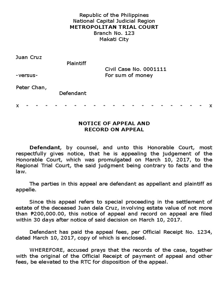 Notice of Appeal and Record on Appeal | PDF | Affidavit | Lawsuit