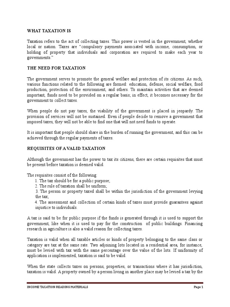 Revised Taxation Reading Materials | PDF | Gross Income | Income Tax