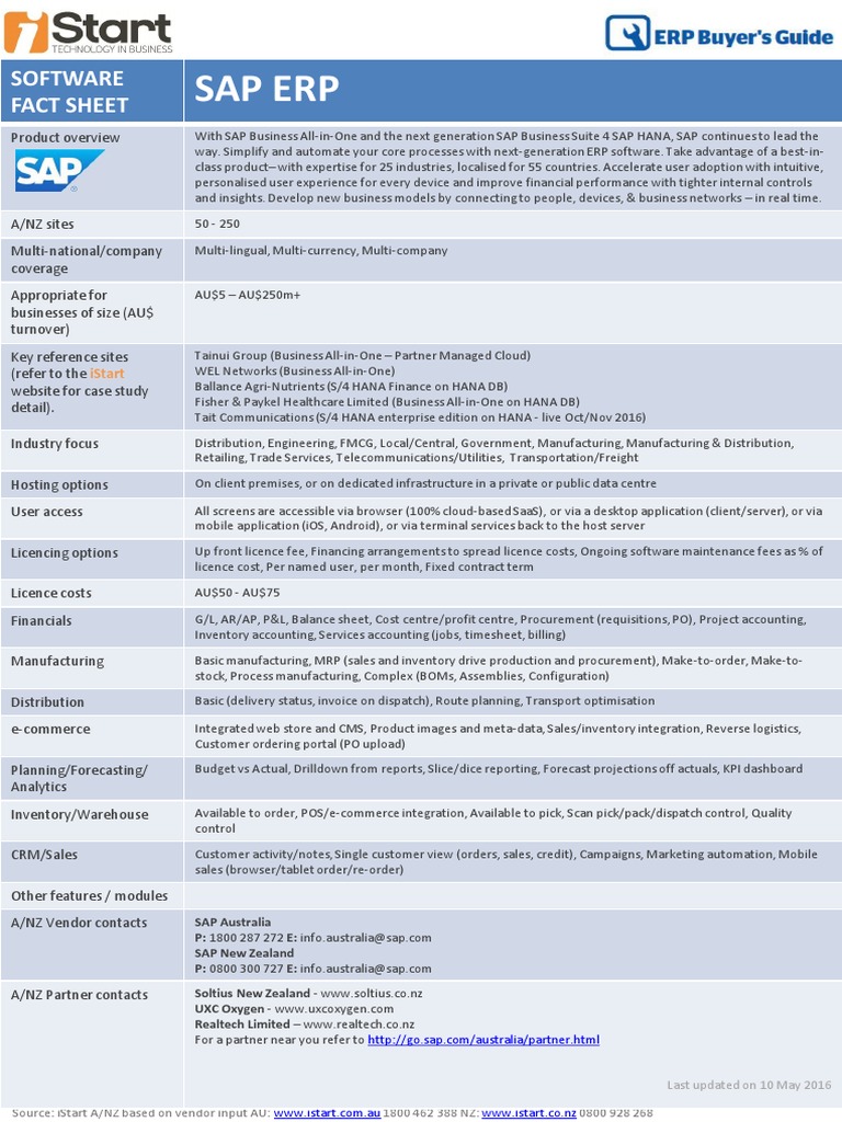 Sap Erp: Software Fact Sheet | Download Free PDF | Cloud Computing | Sap Se
