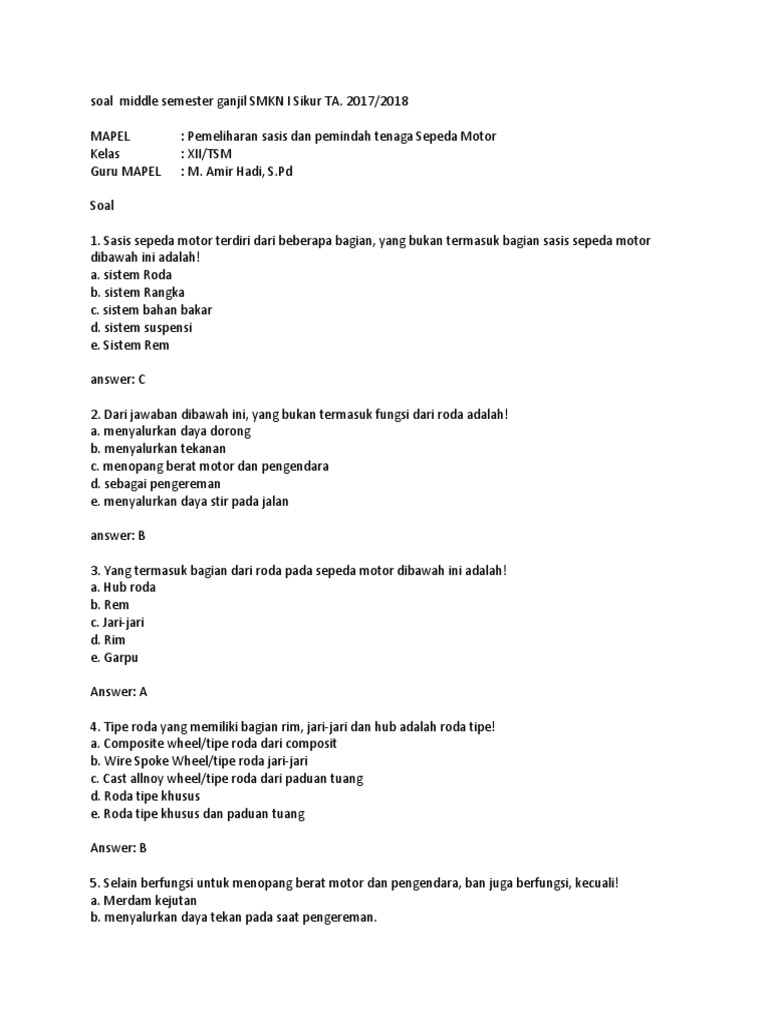 Soal Semester Sasis Kelas 12tsm | PDF