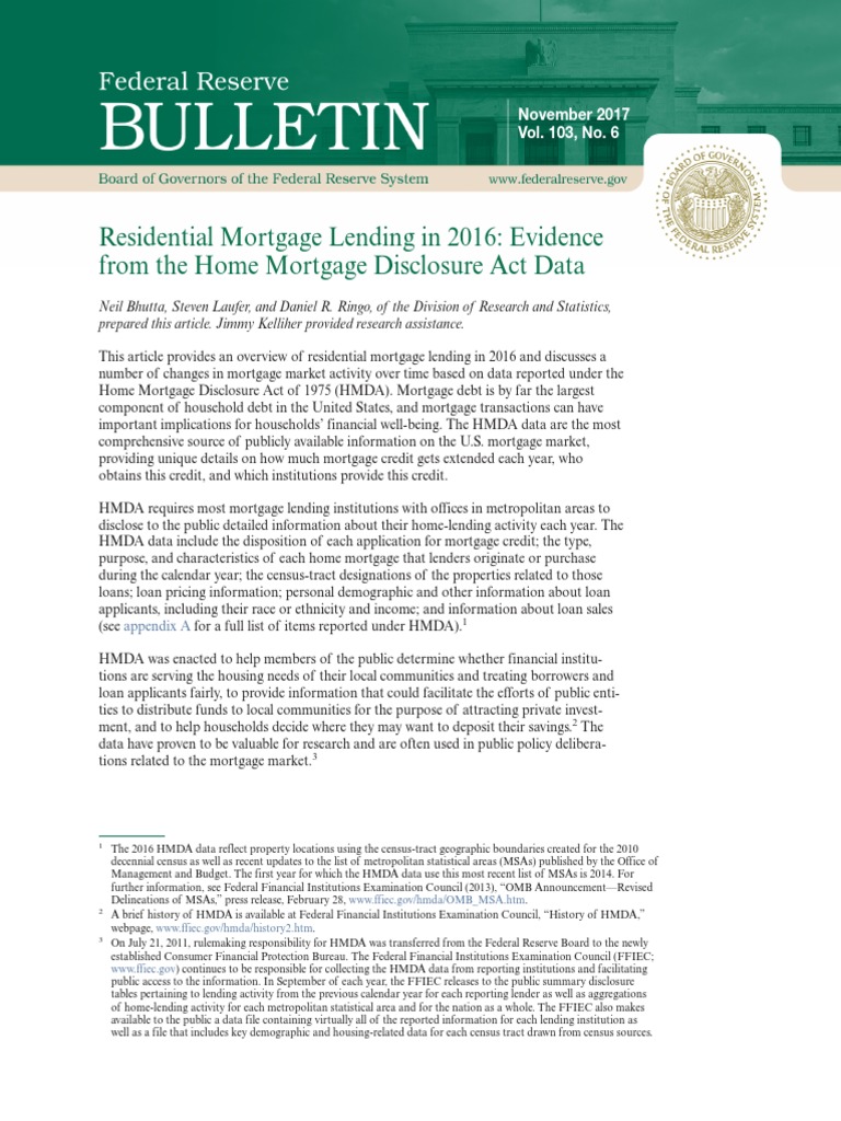 2016_HMDA | Home Mortgage Disclosure Act | Federal Housing Administration