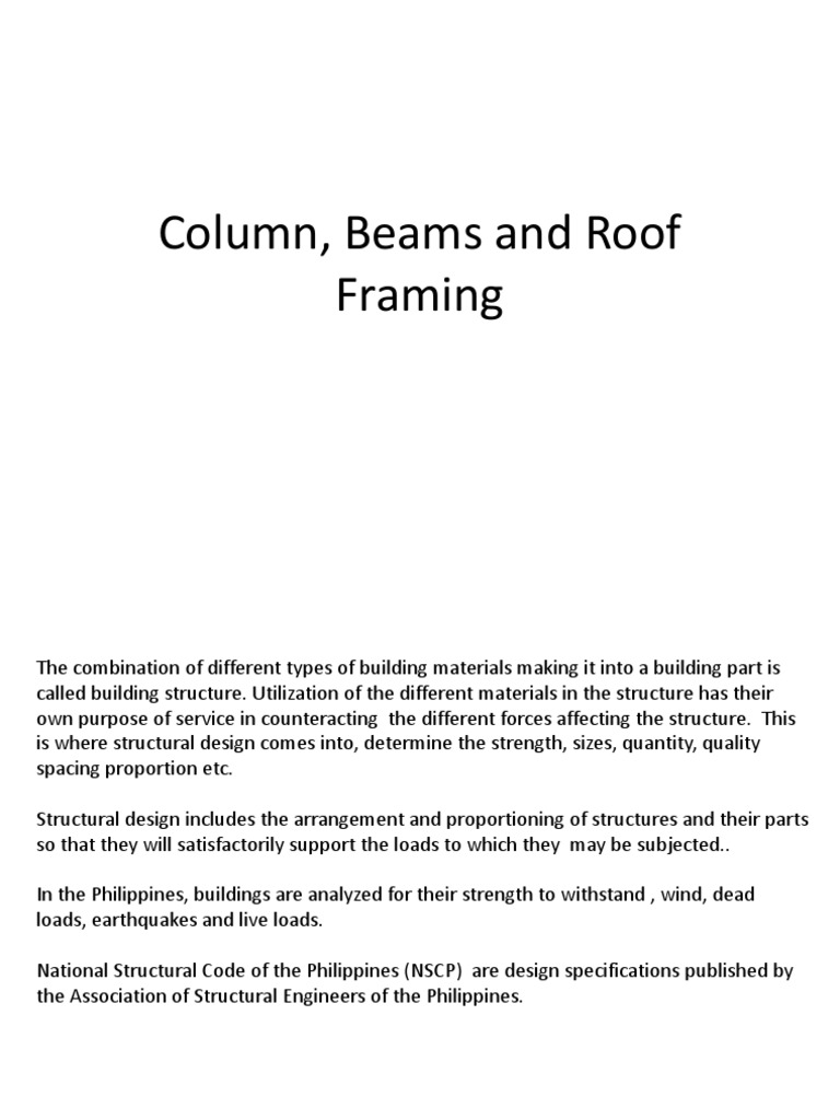 Column, Beams and Roof Framing | PDF | Beam (Structure) | Column