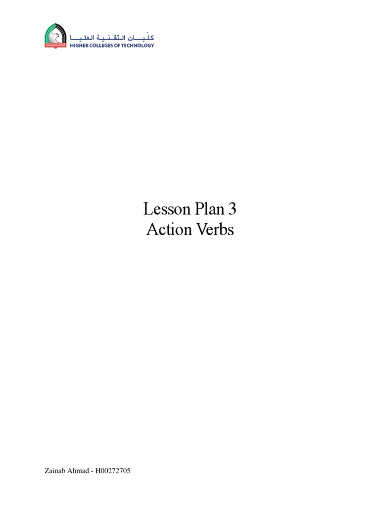 Lesson Plan 3 - Action Verbs | PDF | Verb | Lesson Plan