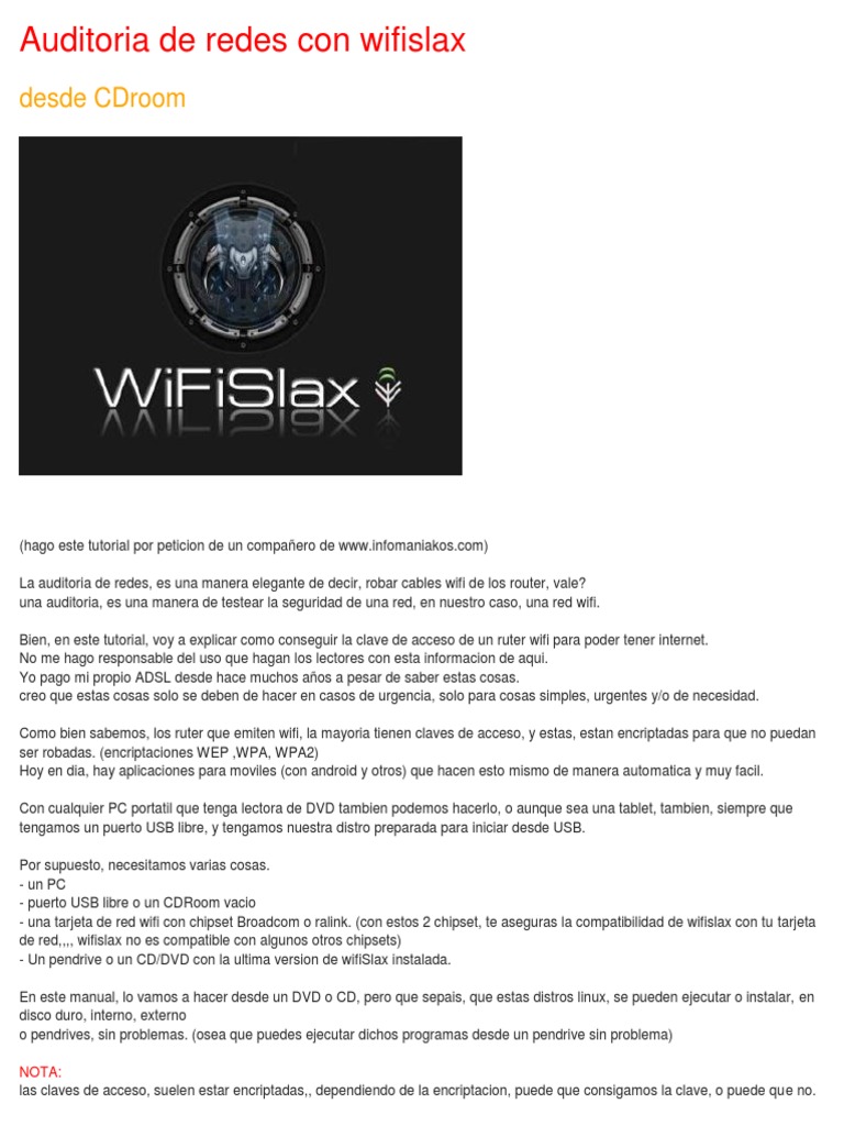 Auditoria de Redes Con Wifislax | PDF | Wifi | Memoria USB