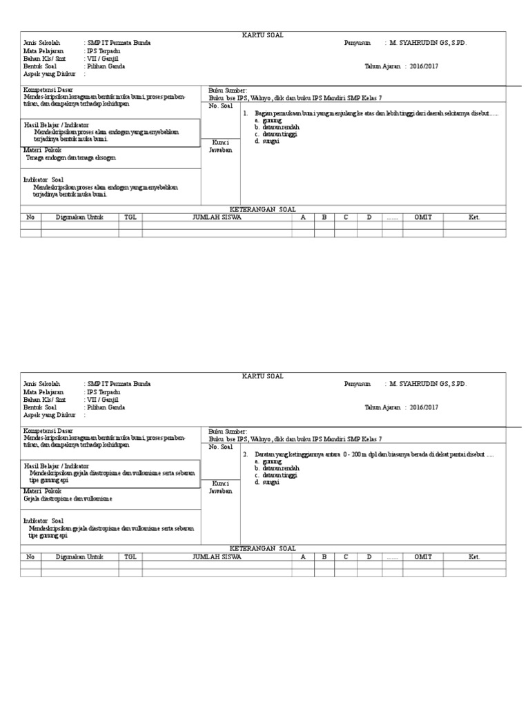 Kartu-Soal IPS7 Smt2 2012-2013 | PDF