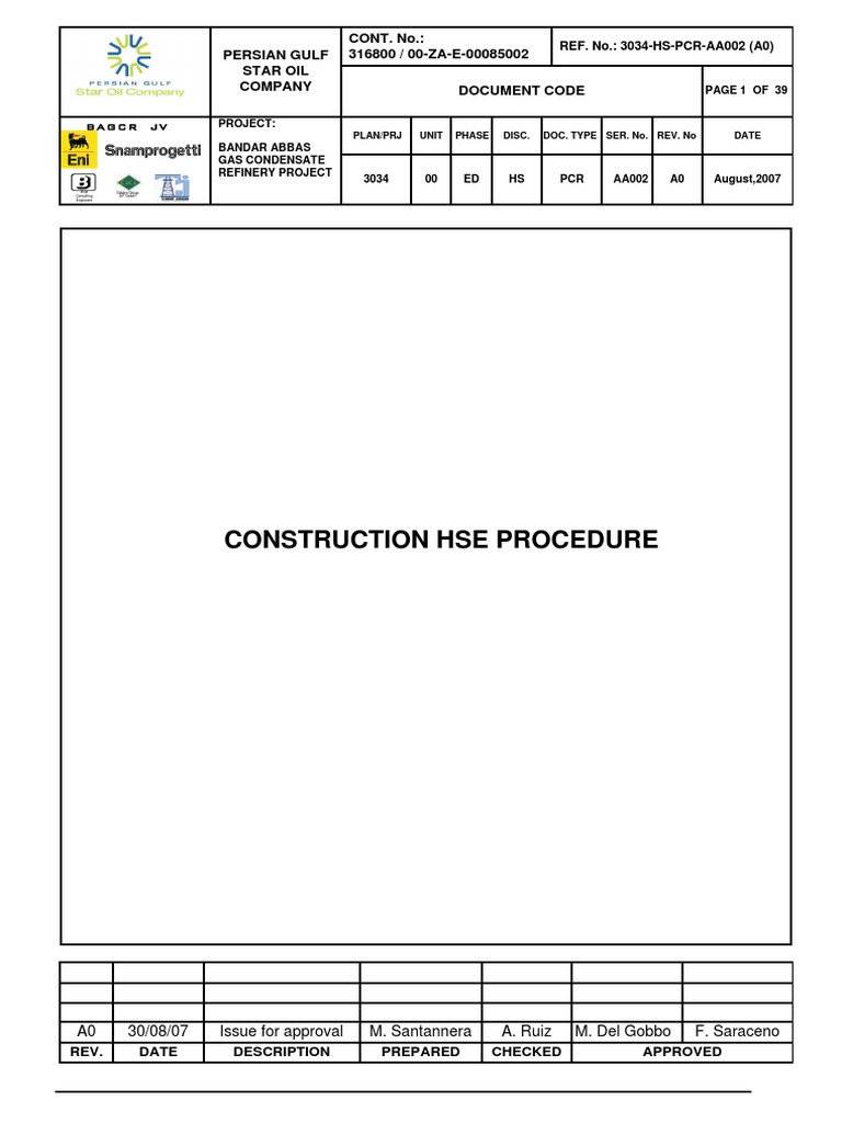 Construction HSE Procedure | PDF | General Contractor | Employment