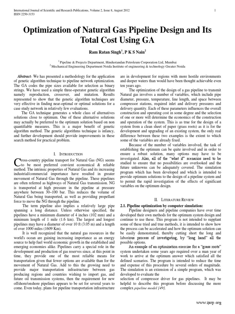 Optimization of Natural Gas Pipeline Design PDF | PDF | Genetic Algorithm | Mathematical ...
