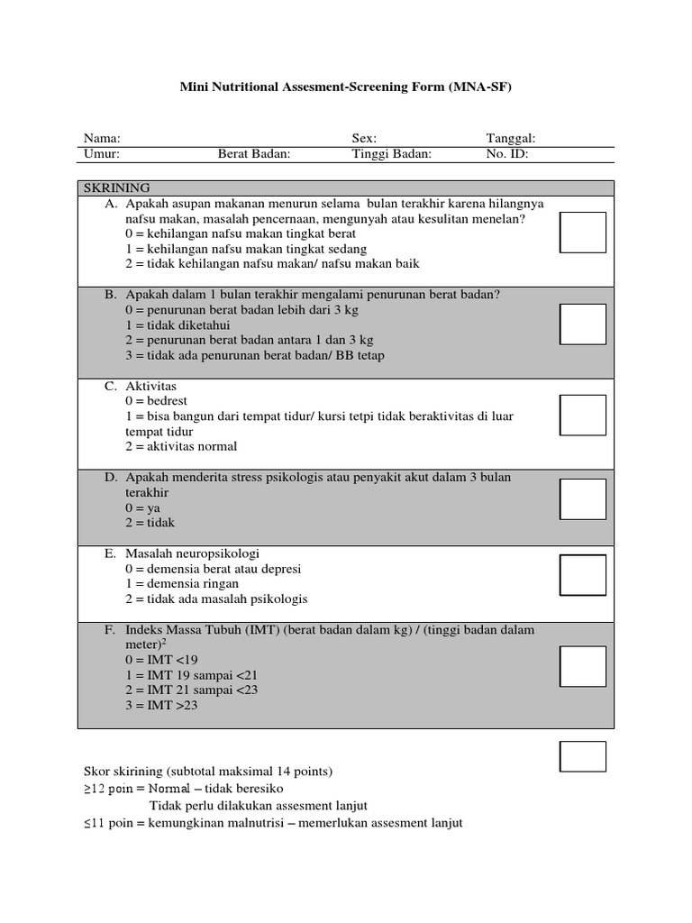 Formulir Skrining Gizi MNA-SF | PDF