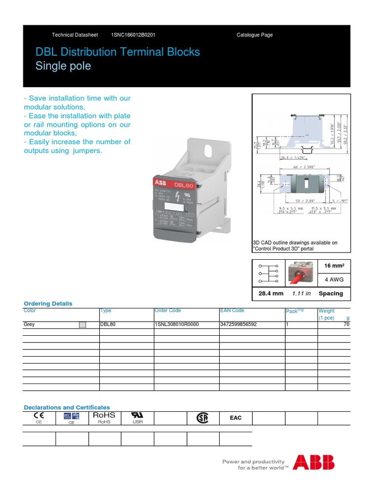 Single Pole: DBL Distribution Terminal Blocks | PDF | Electrical Wiring ...