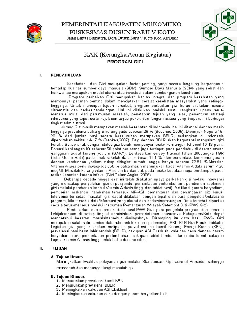 Pemerintah Kabupaten Mukomuko Puskesmas Dusun Baru V Koto: Program Gizi ...