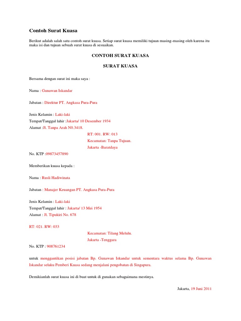 Contoh Surat Kuasa | PDF