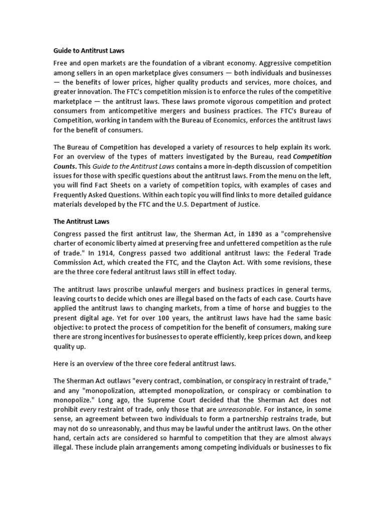 Counts. This Guide To The Antitrust Laws Contains A More In-Depth ...