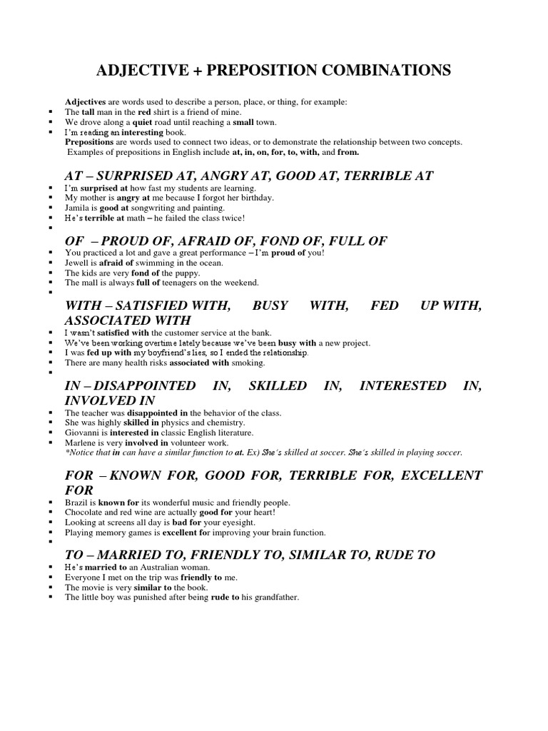 Adjective Plus Prepositions | PDF