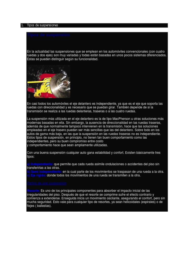 Guía de Suspensiones Automotrices | PDF | Suspensión (Vehículo) | Eje