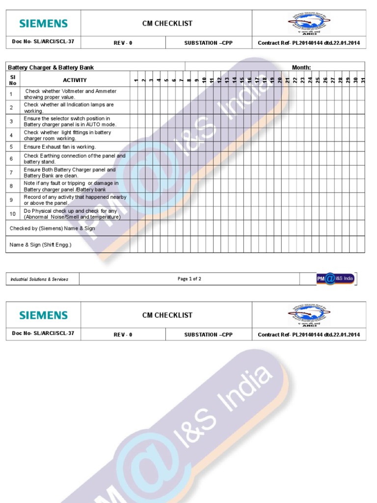 Daily Battery Bank - Charger Checklist CPP | PDF | Electricity ...