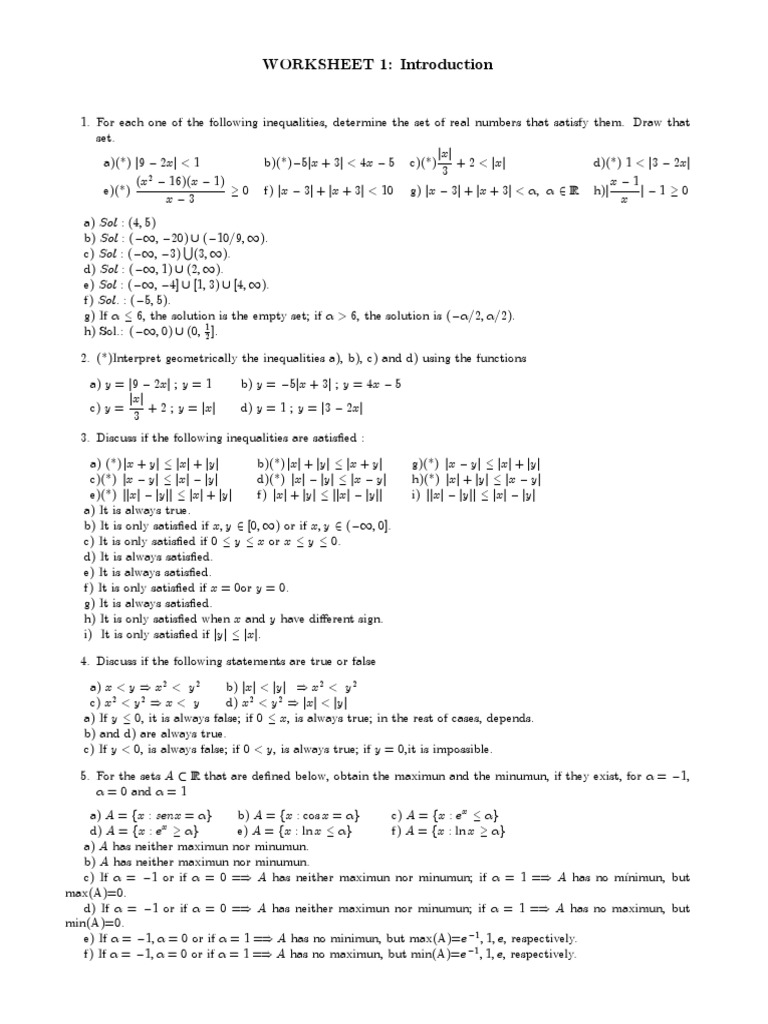 Worksheet 1 (Sol) | PDF | Monotonic Function | Analysis