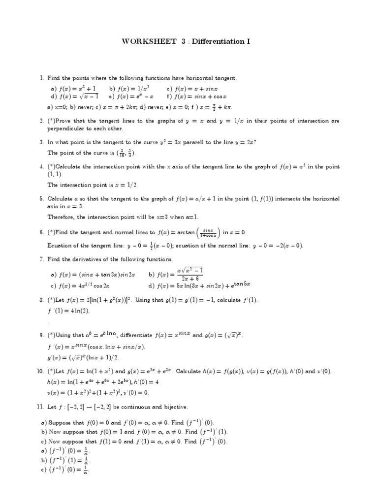 Worksheet 3 (Sol) | PDF | Maxima And Minima | Tangent