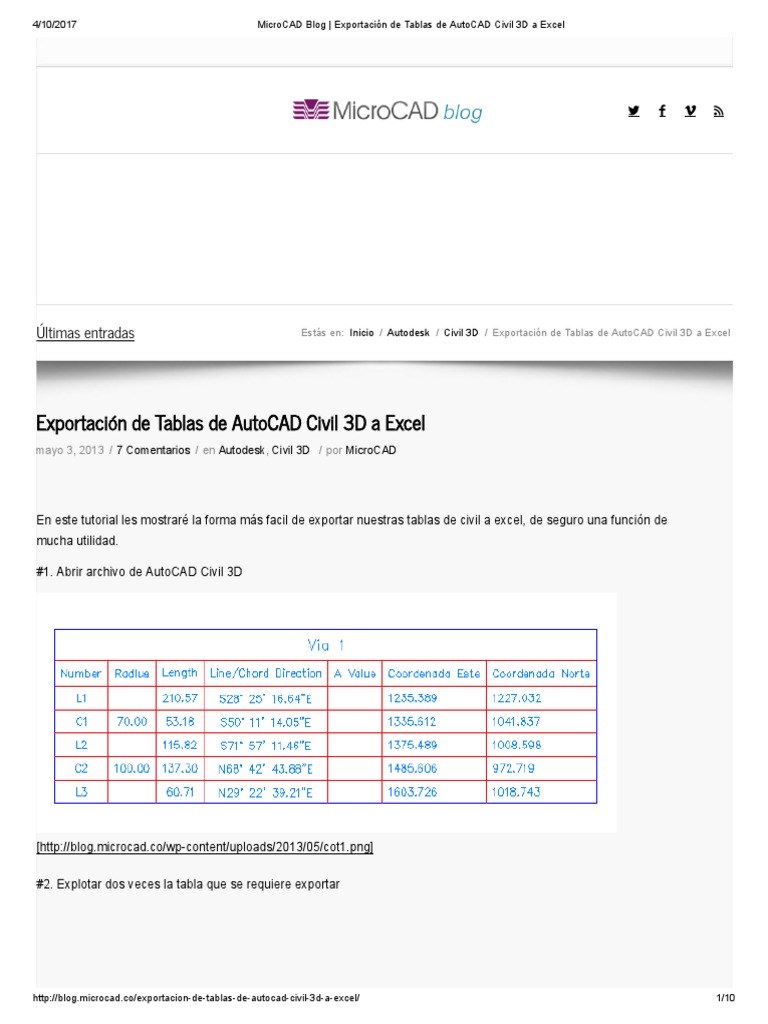 MicroCAD Blog - Exportación de Tablas de AutoCAD Civil 3D A Excel | PDF ...