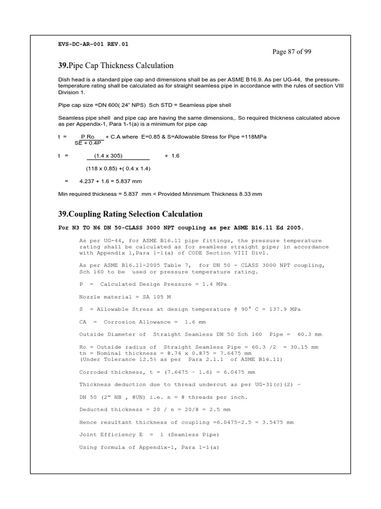 Calculation of Minimum Required Thickness for a Pipe Cap and ...