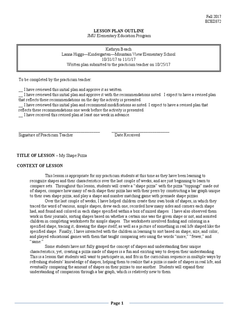 My Shape Pizza Lesson Plan | PDF | Shape | Educational Assessment