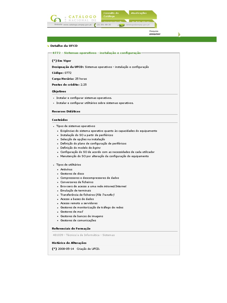 Detalhe Da UFCD 0772 - Sistemas Operativos - Instalação e Configuração ...