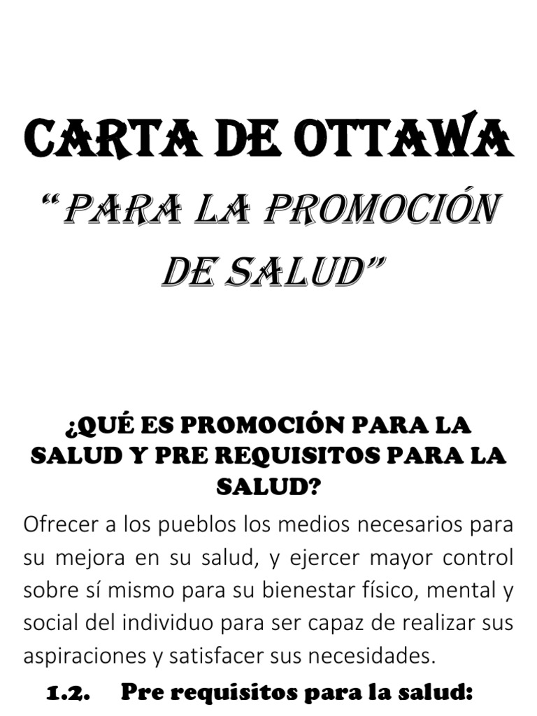 Carta de Ottawa Para La Promoción de Salud[1] | Comunidad | Promoción ...