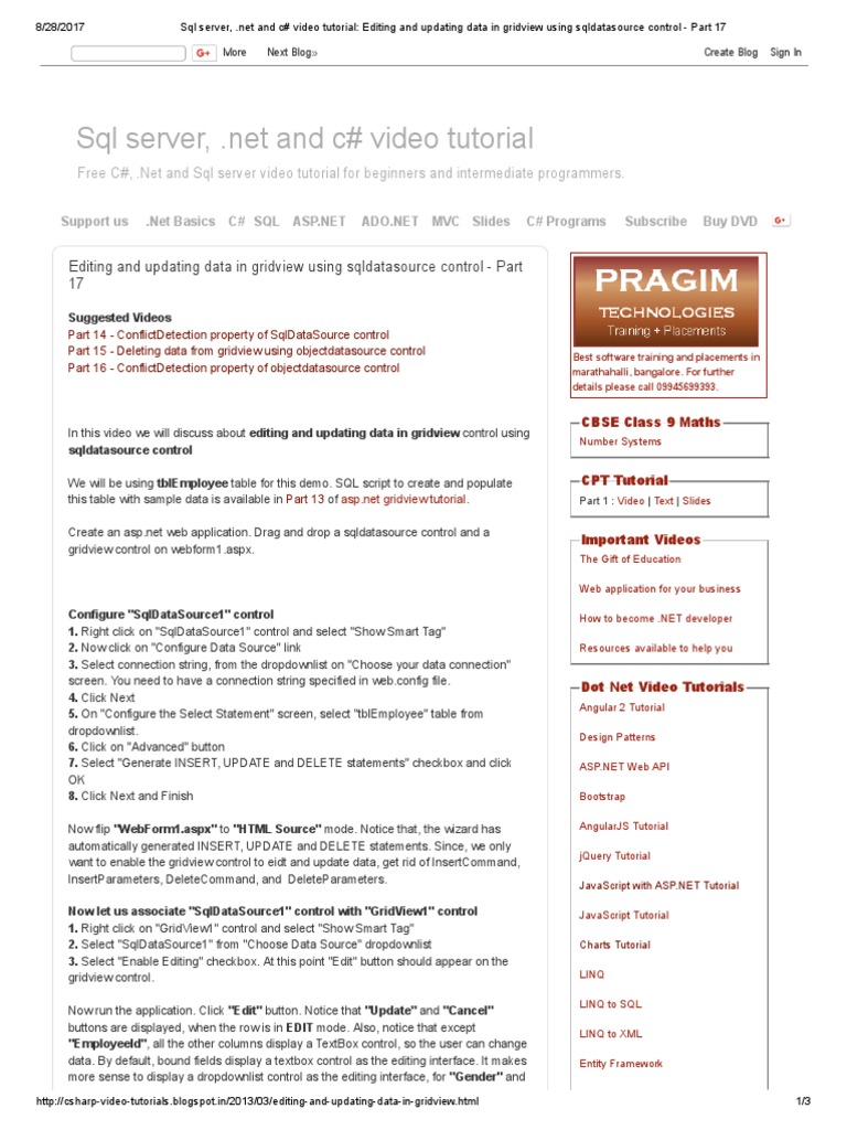 Editing and Updating Data in a GridView Control Using a SqlDataSource | PDF | Entity Framework ...