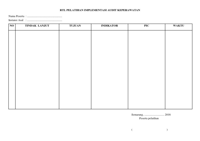 Form RTL Pelatihan Implementasi Audit Keperawatan | PDF