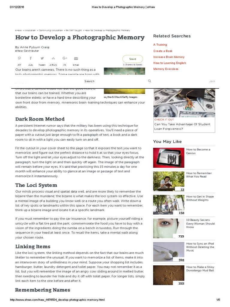 How To Develop A Photographic Memory - EHow | PDF | Memory | Cognitive ...