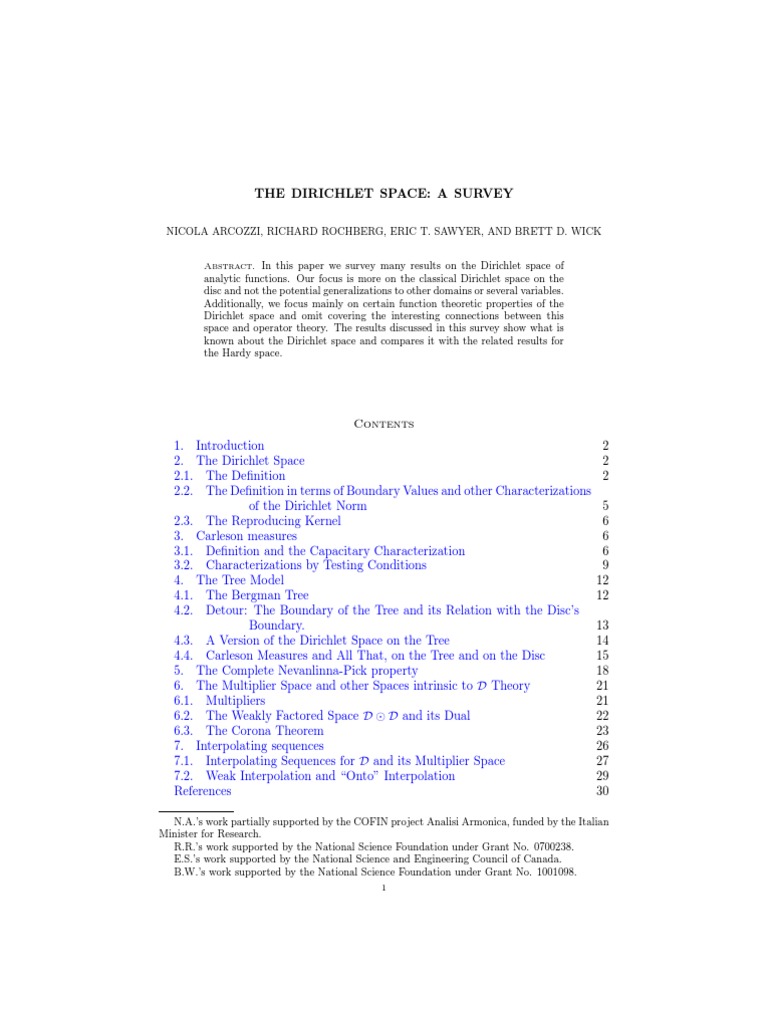 The Dirichlet Space: A Survey | PDF | Metric Space | Space