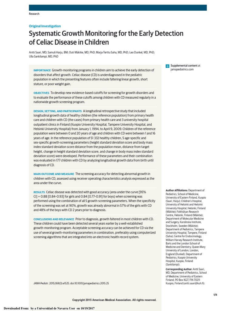 Systematic Growth Monitoring For The Early Detection of Celiac Disease ...