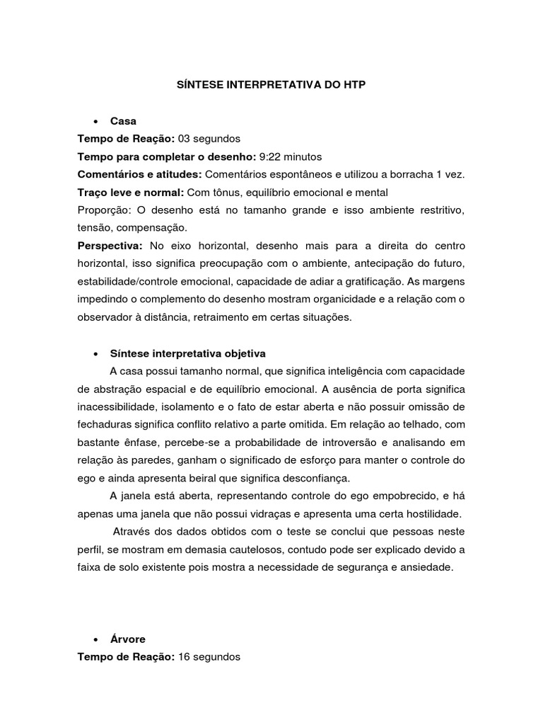 Interpretação do Teste HTP: Síntese e Análise | PDF | Humano | Árvores