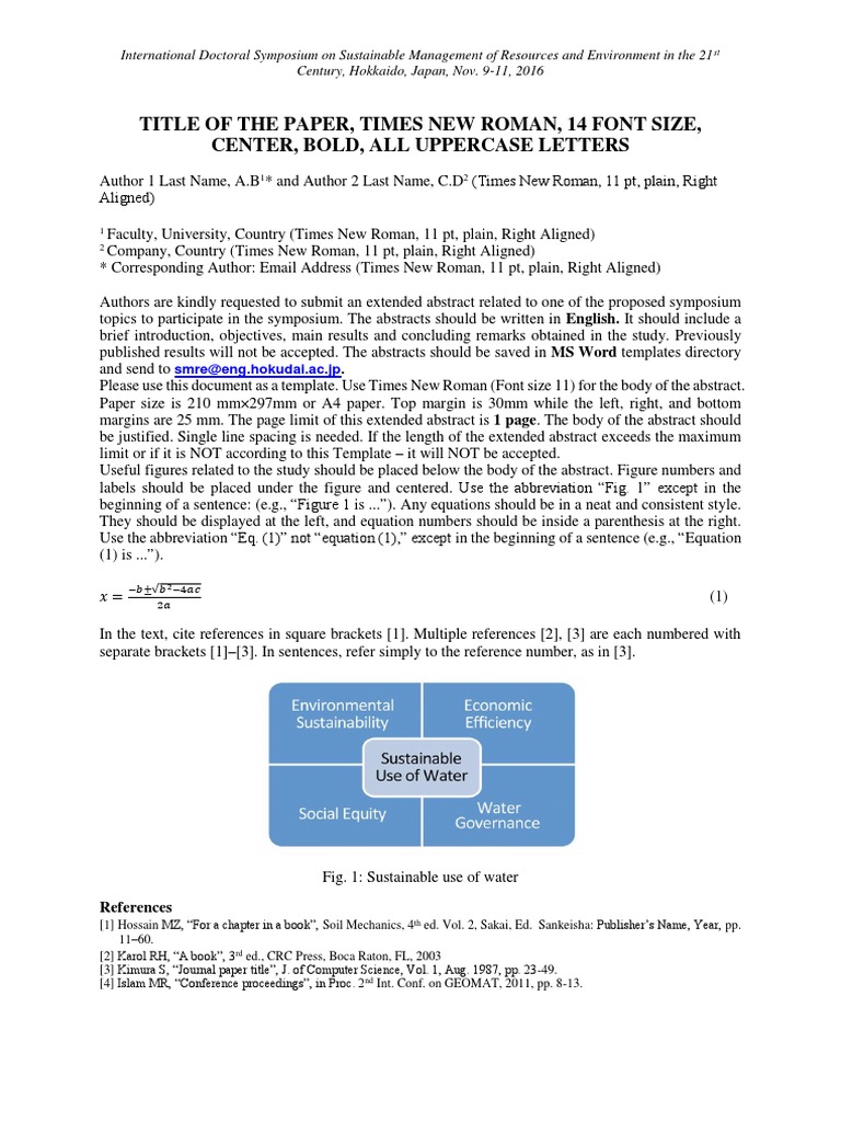 Title of The Paper, Times New Roman, 14 Font Size, Center, Bold, All ...