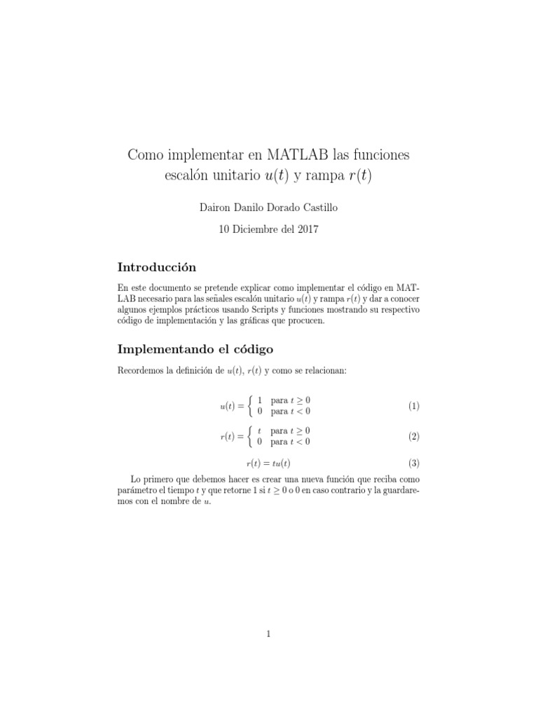 How To Implement in MATLAB The Unit Step Functions U (T) and Ramp R (T ...