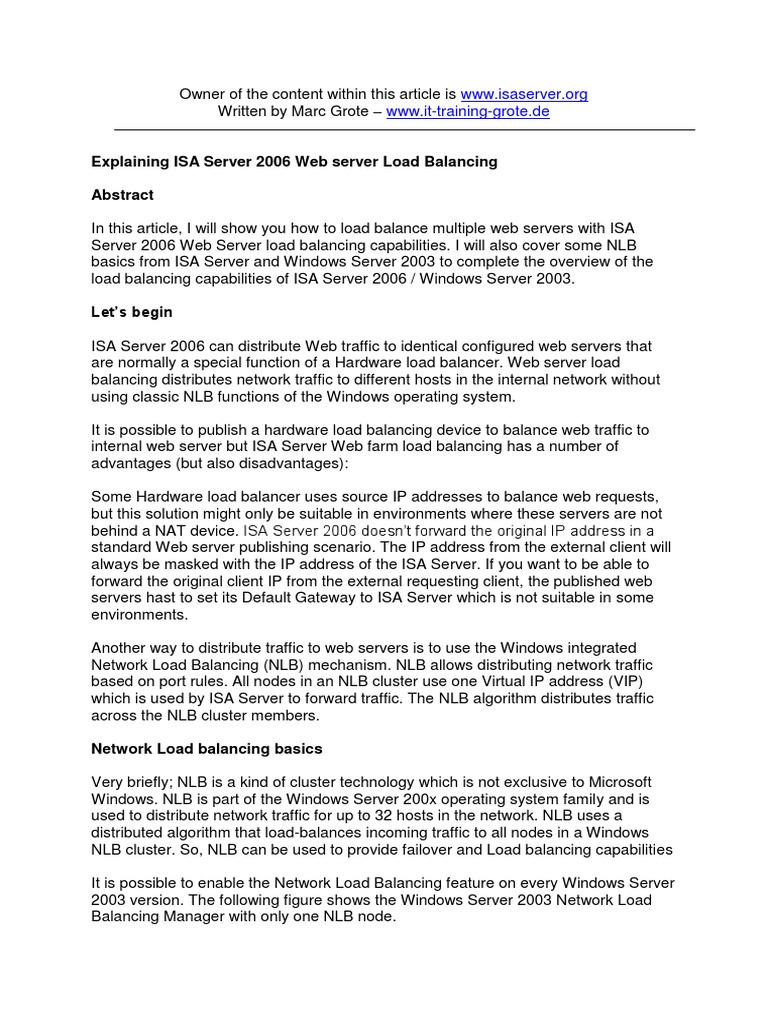 Explaining Isa Server 2006 Web Server Load Balancing It Training Grote De Pdf Load