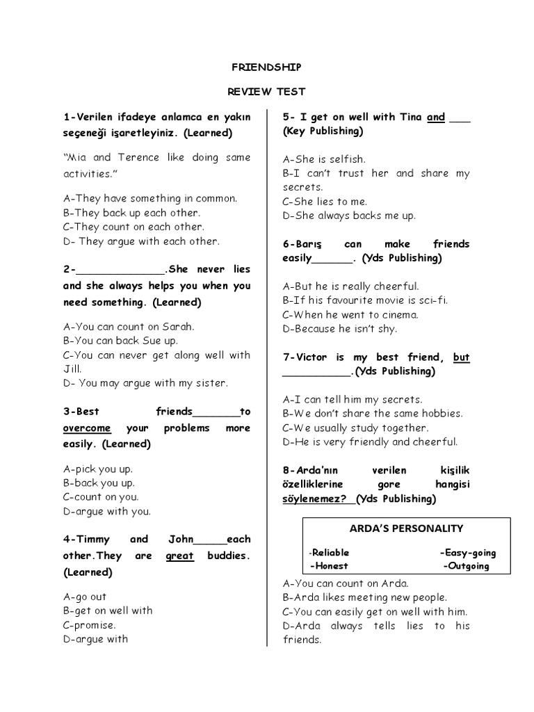 FRIENDSHIP Review Test | PDF