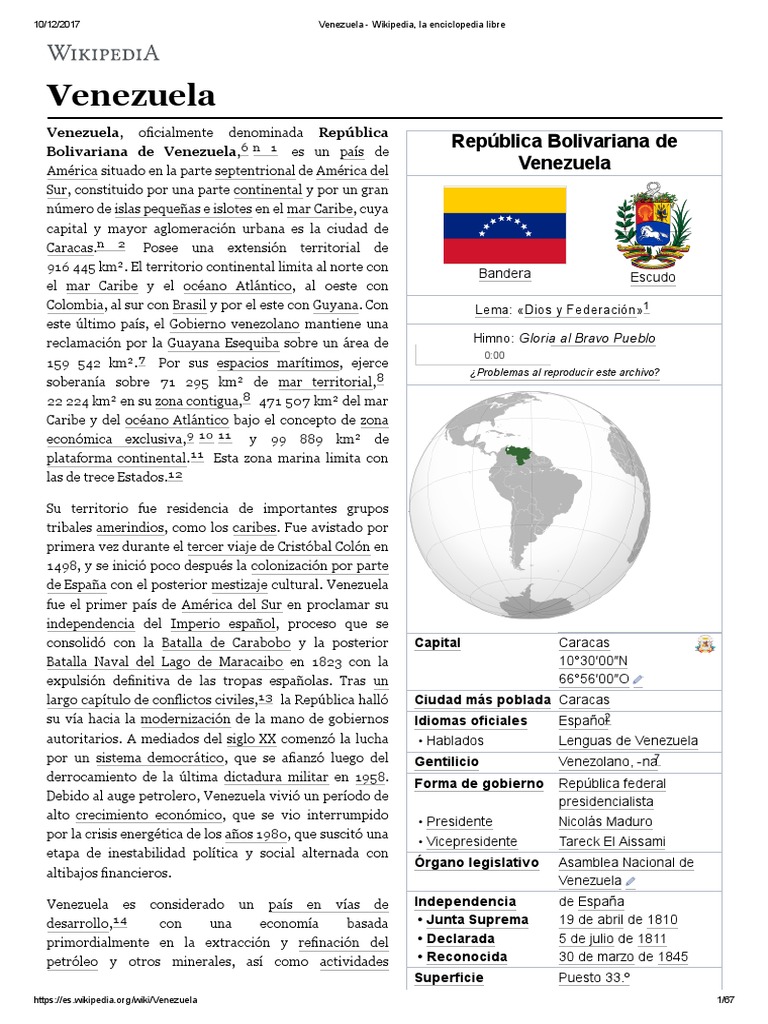 Venezuela - Wikipedia, La Enciclopedia Libre PDF | PDF | Venezuela ...