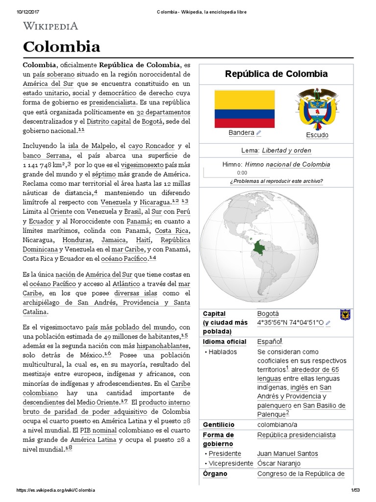 Colombia - Wikipedia, La Enciclopedia Libre | PDF | Colombia | Imperio ...