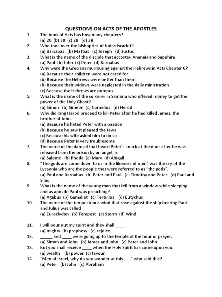 Questions On Acts of The Apostles | PDF | Paul The Apostle | Saint Peter
