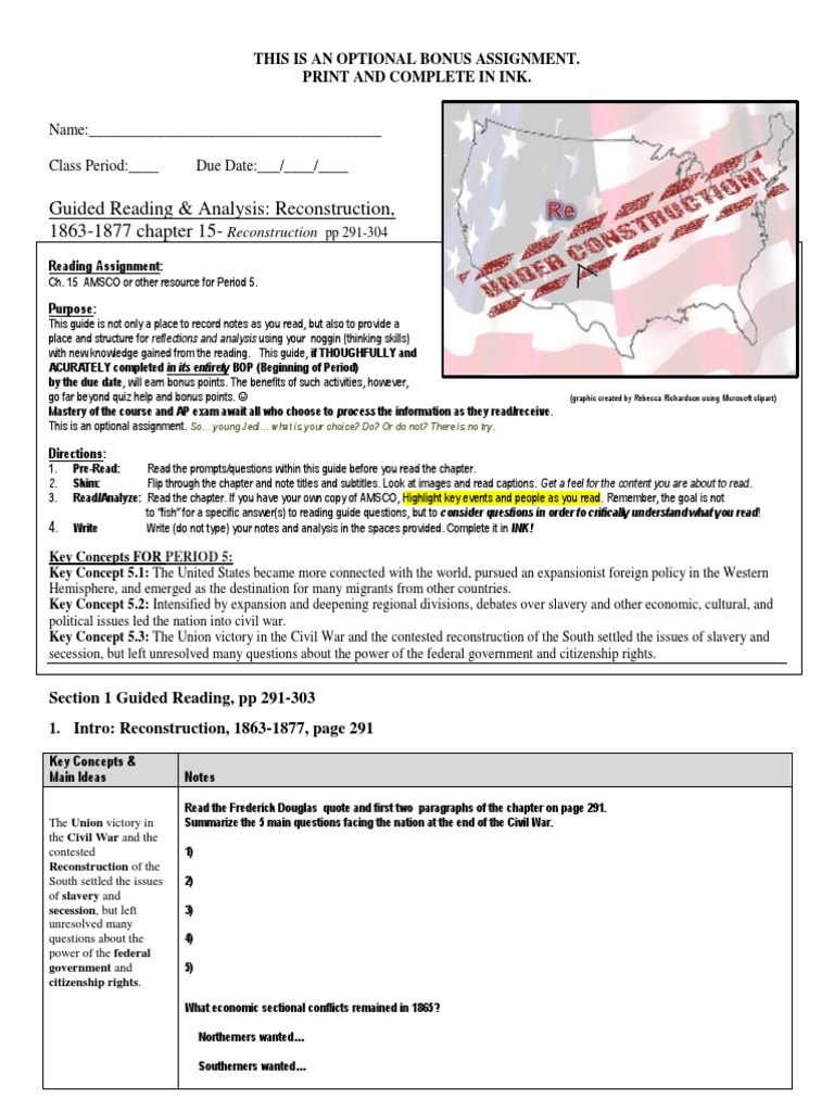 Guided Reading & Analysis: Reconstruction, 1863-1877 Chapter 15 | PDF ...