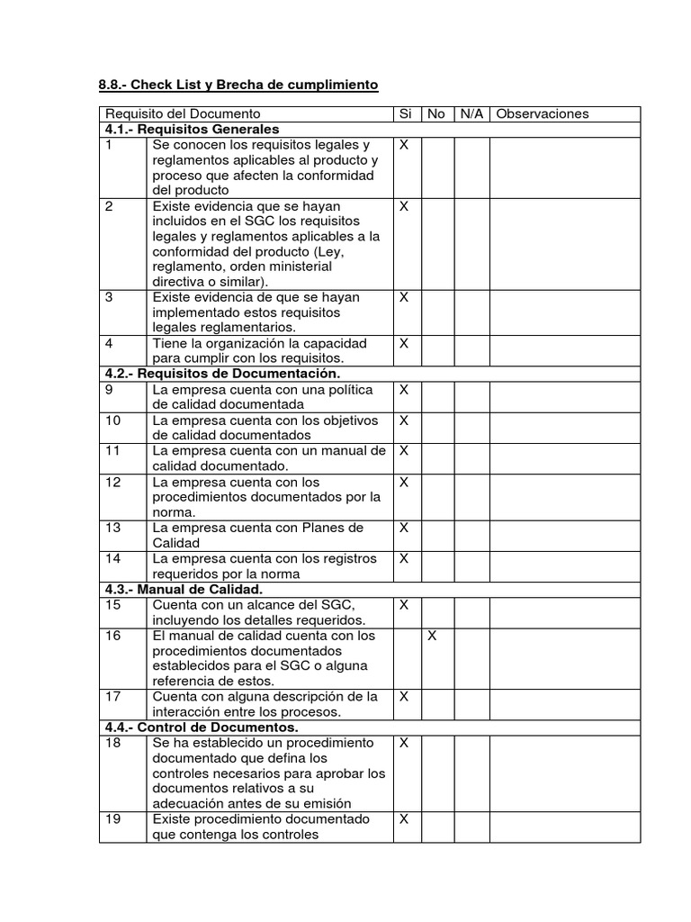 Check List y Brecha de Cumplimiento | PDF | Calidad (comercial ... Check List y Brecha de Cumplimiento | PDF | Calidad (comercial ...