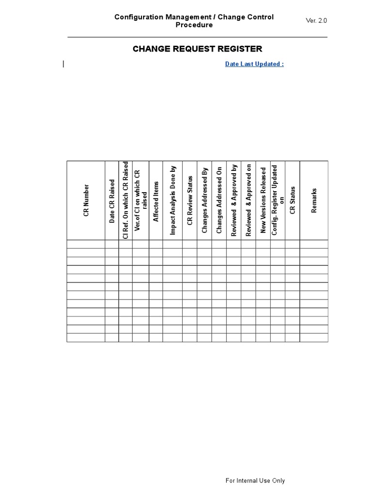 Change Request Register: Configuration Management / Change Control ...