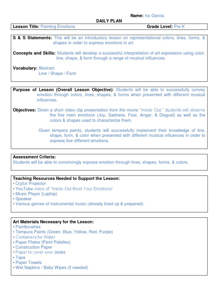 Lesson Plan 6 - Painting Emotions | PDF | Emotions | Paintings