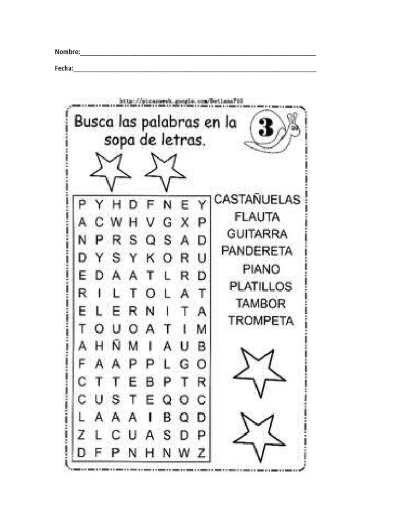 Sopa de Letras Instrumentos Musicales | PDF