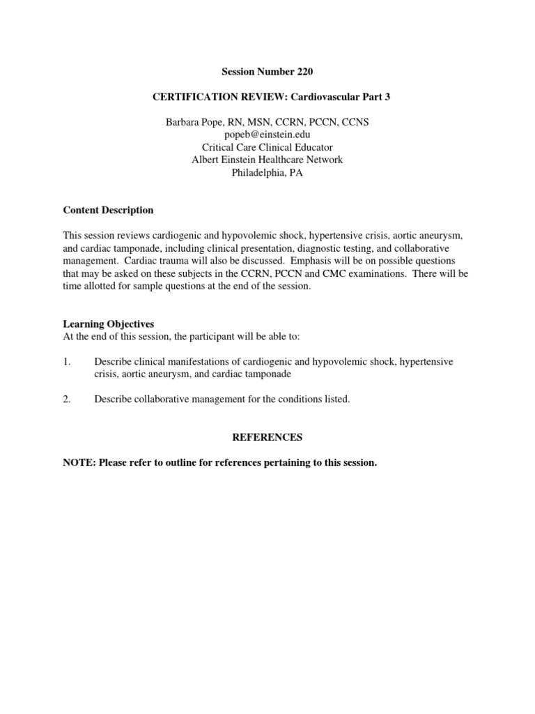 CCRN-PCCN-CMC Review Cardiac Part 3 | PDF | Shock (Circulatory) | Heart