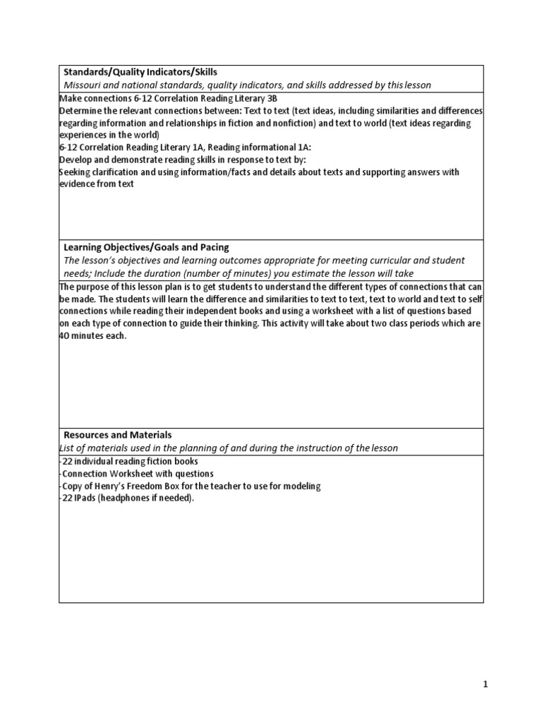 Henrys Freedom Box Connection | PDF | Lesson Plan | Learning