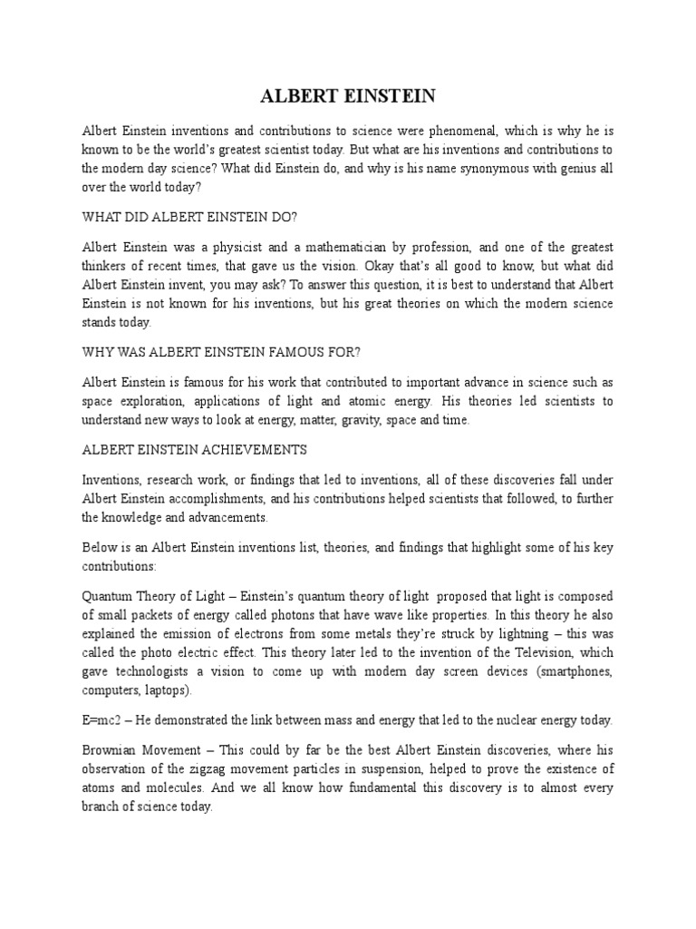 Albert Einsteins Inventions And Discoveries