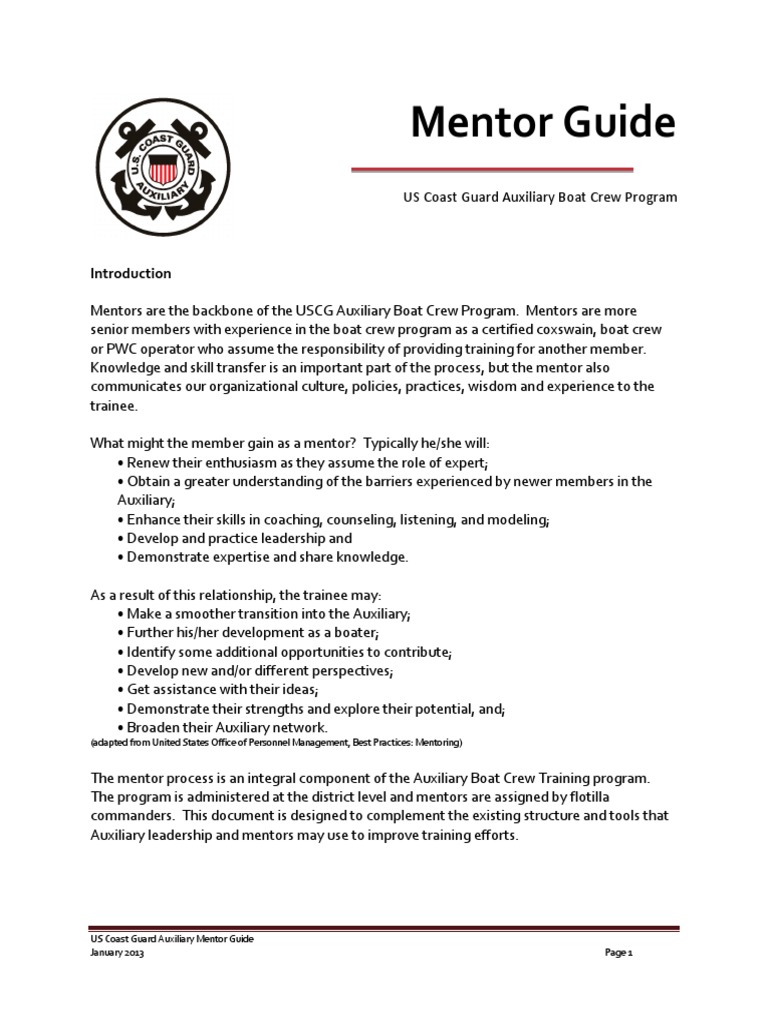 US Coast Guard Auxiliary Boat Crew Program Mentor Guide | PDF | United ...